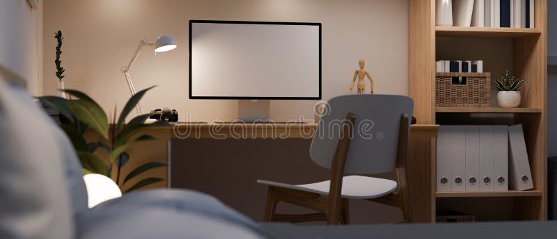 Minimal Comfortable Home Working Space in Bedroom with White PC Desktop ...