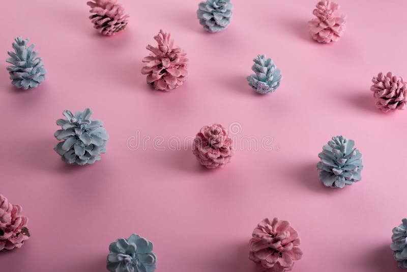 Minimal Composition Christmas Pattern Christmas Cones Painted Pink Blue ...