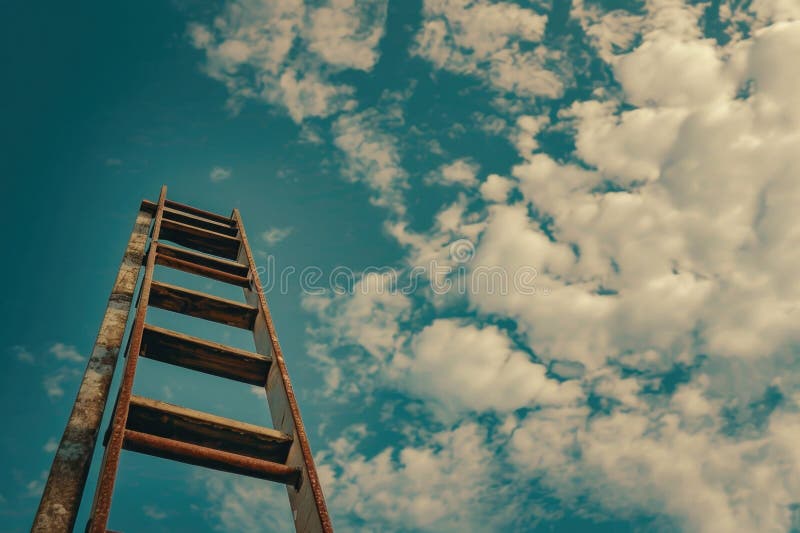 A Minimal Composition Featuring a Step Ladder Reaching Towards Clouds ...