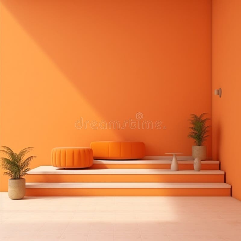 Minimal Concept. Orange Tone Interior Stock Illustration - Illustration ...