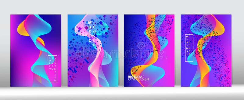 Minimal Covers Set. 3D Flow Shapes Trendy Cover Template. Big Data Neon ...