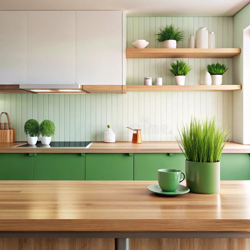 Minimal Cozy Kitchen Counter Mockup for Branding Stock Illustration ...