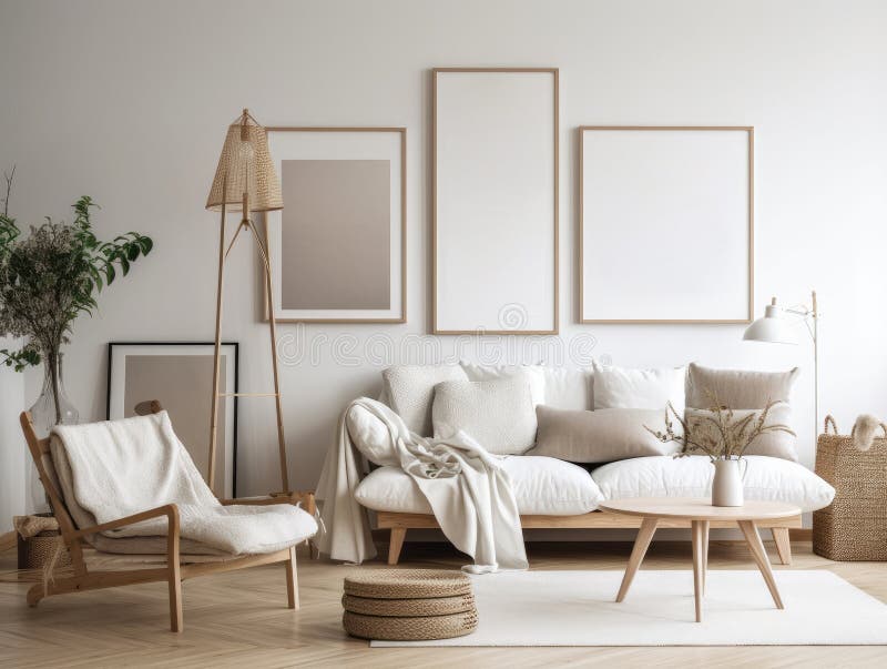 Minimal Cozy Living Room with Mock Up Frame. Generative AI Stock Image ...