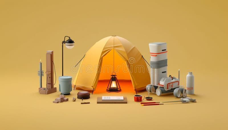 Minimal Creative Camp Objects. Realistic Miniature Concept Created with ...
