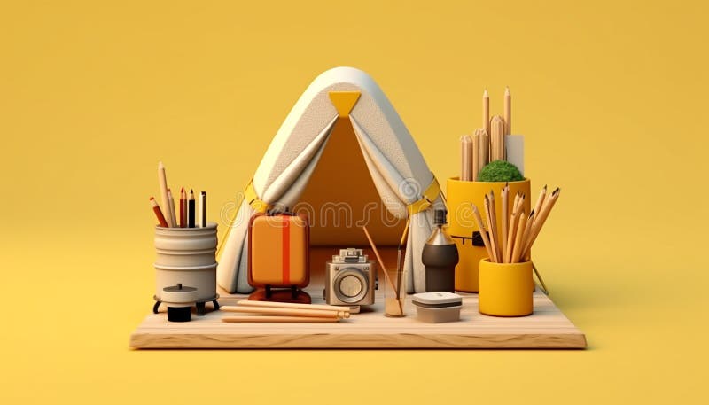 Minimal Creative Camp Objects. Realistic Miniature Concept Created with ...