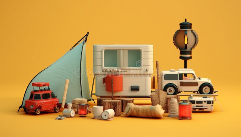 Minimal Creative Camp Objects. Realistic Miniature Concept Created with ...