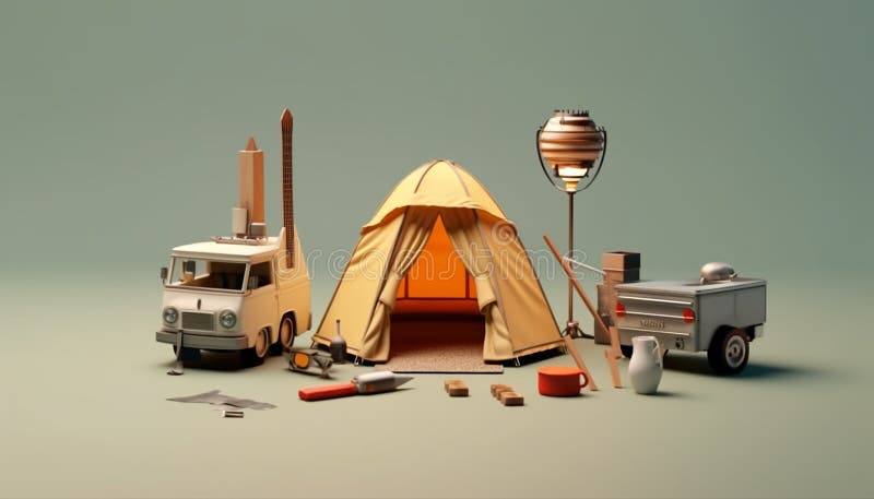 Minimal Creative Camp Objects. Realistic Miniature Concept Created with ...