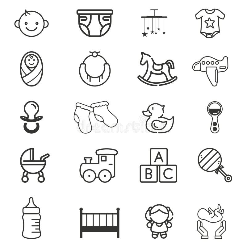 Minimal cute baby icon set stock illustration. Illustration of baby ...