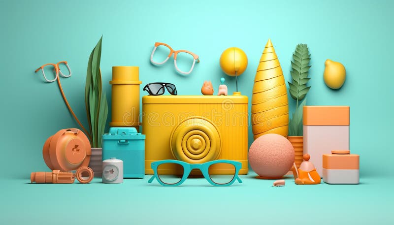 Minimal 3D Summer Objects. Miniature Ultra Realistic Creative Concept ...