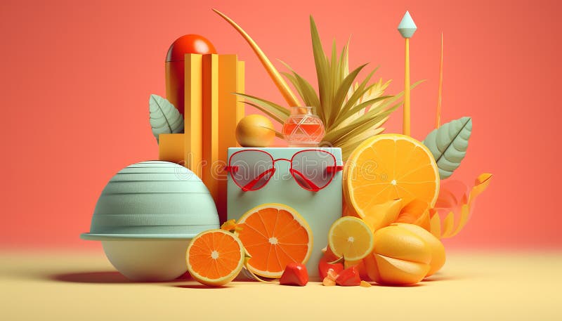 Minimal 3D Summer Scene. Miniature Ultra Realistic Creative Concept for ...