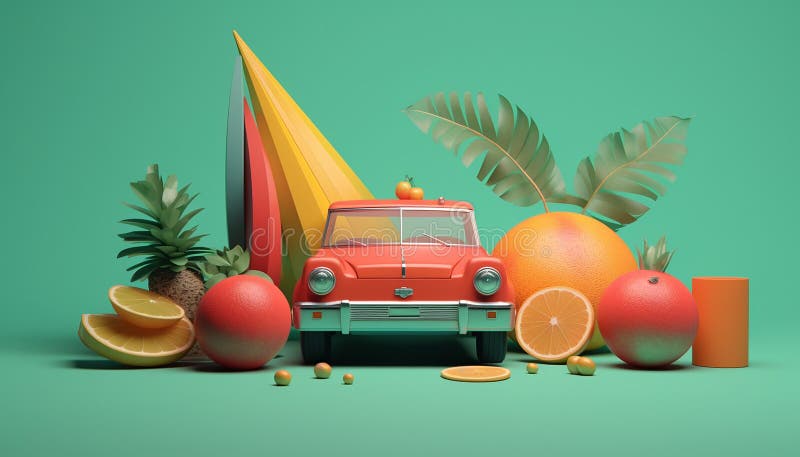 Minimal 3D Summer Scene. Miniature Ultra Realistic Creative Concept for ...