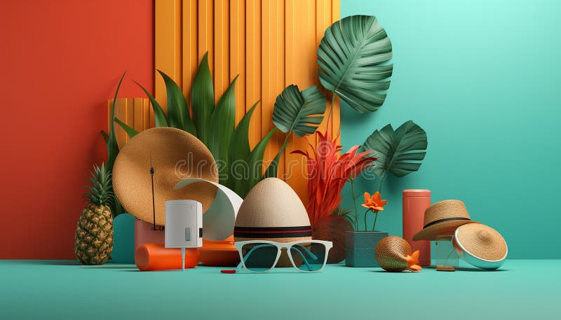 Minimal 3D Summer Scene. Miniature Ultra Realistic Creative Concept for ...