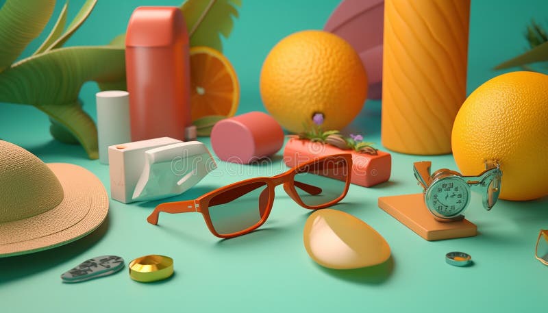 Minimal 3D Summer Objects. Miniature Ultra Realistic Creative Concept ...