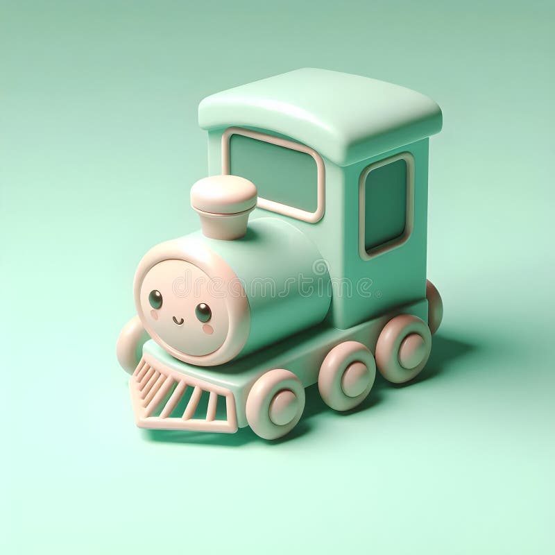 Minimal 3D Train with Rounded Shapes and Glossy Finish on Pastel Mint ...