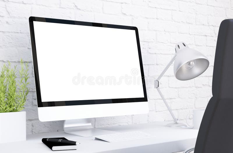 Minimal Desktop Computer Mockup 3d Rendering Stock Illustration - Illustration of wall, screen ...