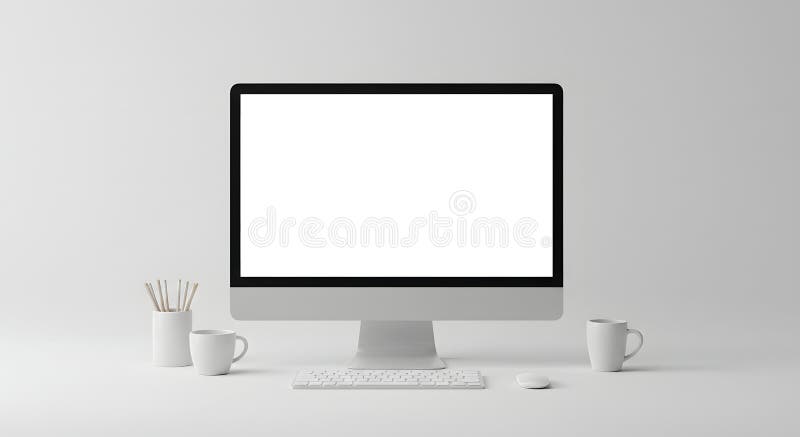 Minimal Desktop Computer Mockup with Blank Screen – Clean Workspace ...