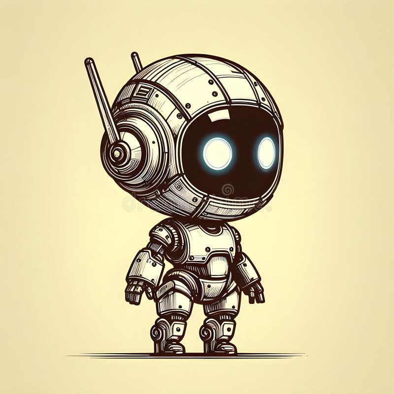 Minimal Drawing of a Cute Sci-fi Robot Design. Stock Illustration ...