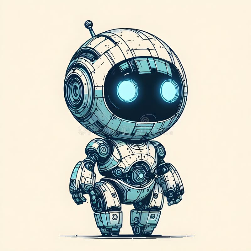 Minimal Drawing of a Cute Sci-fi Robot Design. Stock Illustration ...