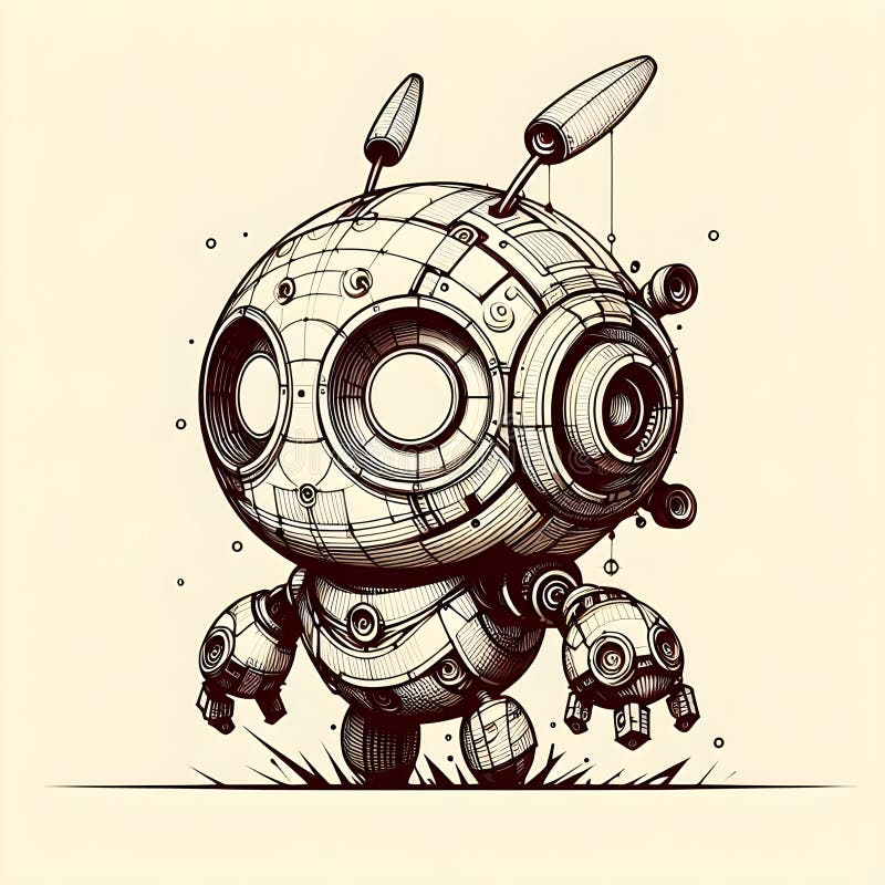 Minimal Drawing of a Cute Sci-fi Robot Design. Stock Illustration ...