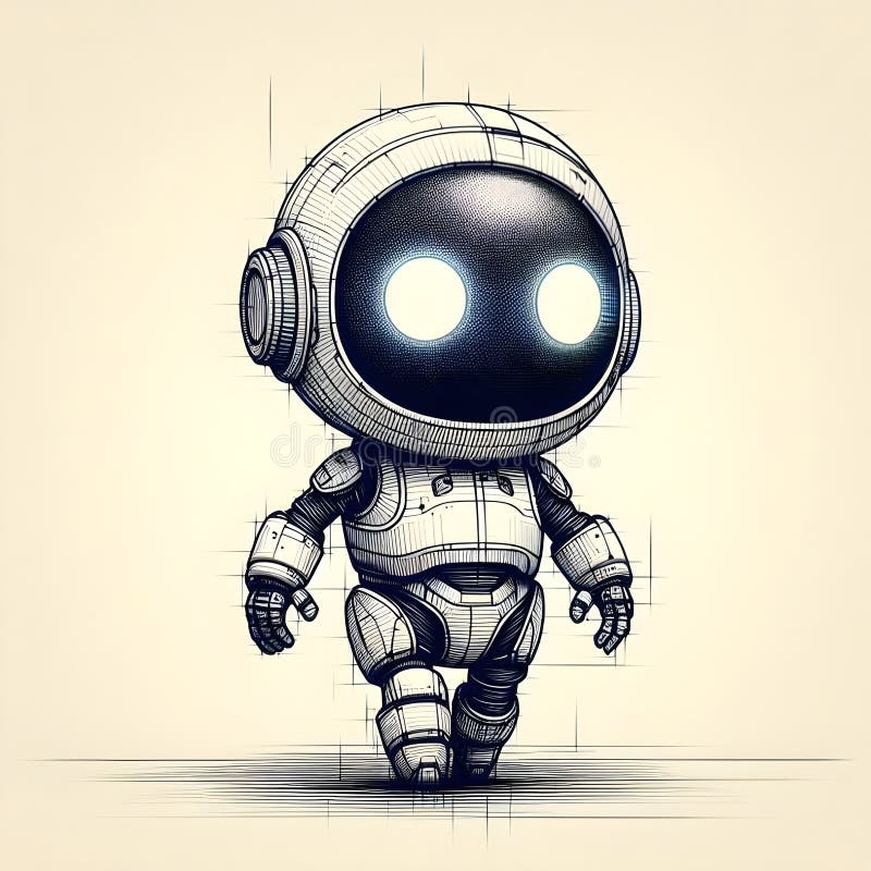 Minimal Drawing of a Cute Sci-fi Robot Design. Stock Illustration ...