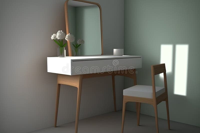 A Minimal Dressing Table with a Sleek, Modern Mirror and Simple Design ...