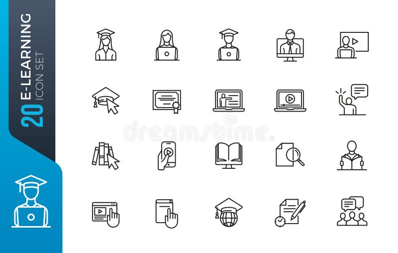 Minimal E-learning Icon Set Stock Vector - Illustration of class, book ...