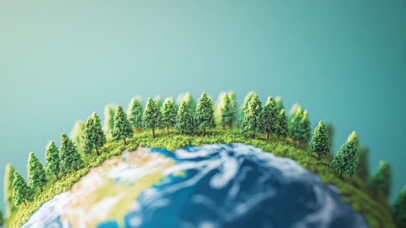 Minimal Earth Outline Adorned with Miniature Trees Creating a Clean and ...