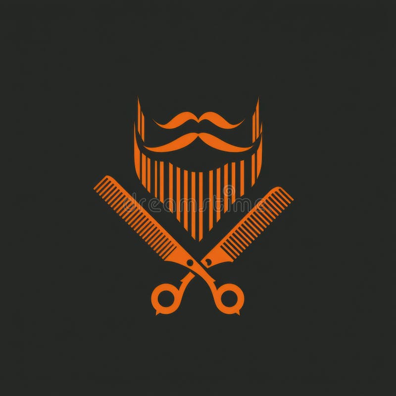 Stylized Beard Logo with Crossed Scissors and Comb on Dark Flat ...