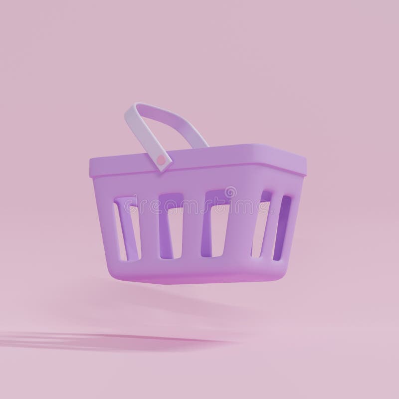 Minimal Empty 3d Purple Shopping Basket in the Studio. 3D Rendering ...