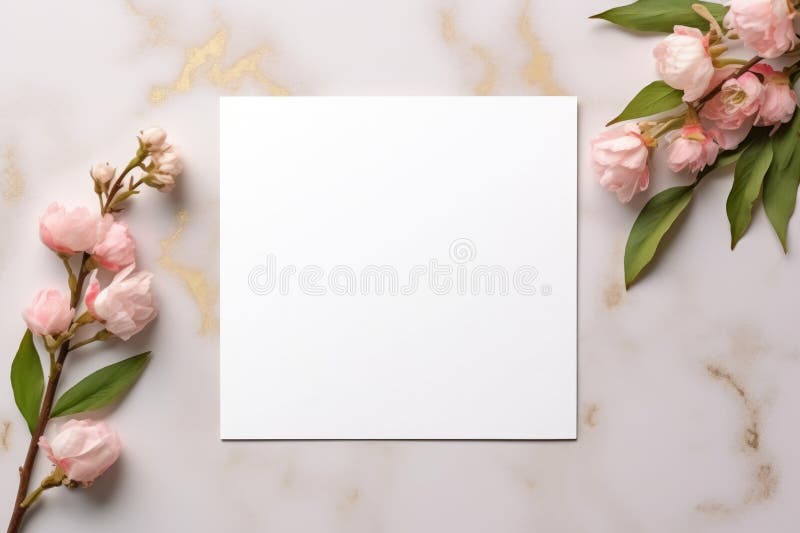 Minimal Empty Paper Card Mock Up with Dry Leaves and Wild Flowers ...