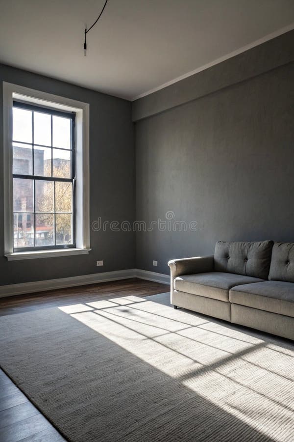 Minimal Empty Room with Grey Wall and Window Shadow Stock Photo - Image ...