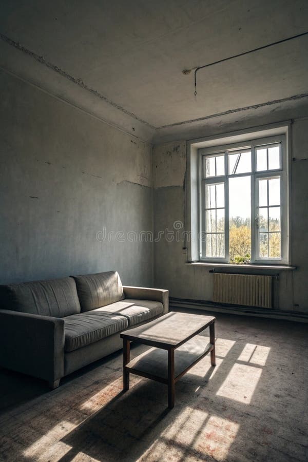 Minimal Empty Room Living Room with Window Shadow Grey Wall on ...