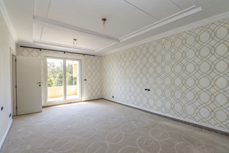 Minimal Empty Room with White Patterned Wall Stock Illustration ...