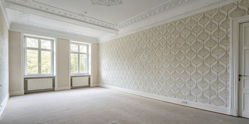 Minimal Empty Room with White Patterned Wall Stock Photo - Image of ...