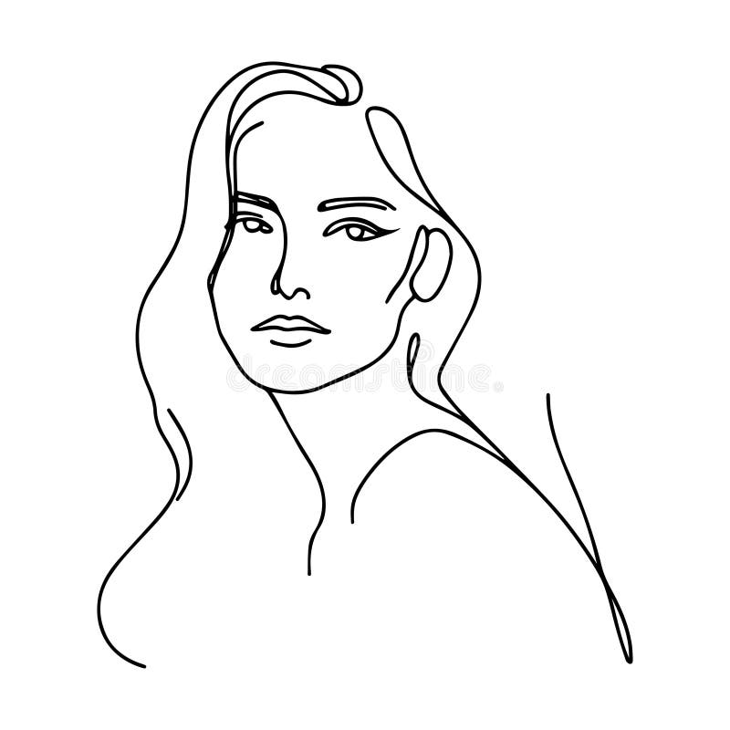 Minimal Female Face on a White Background. One Line Drawing Style Stock ...