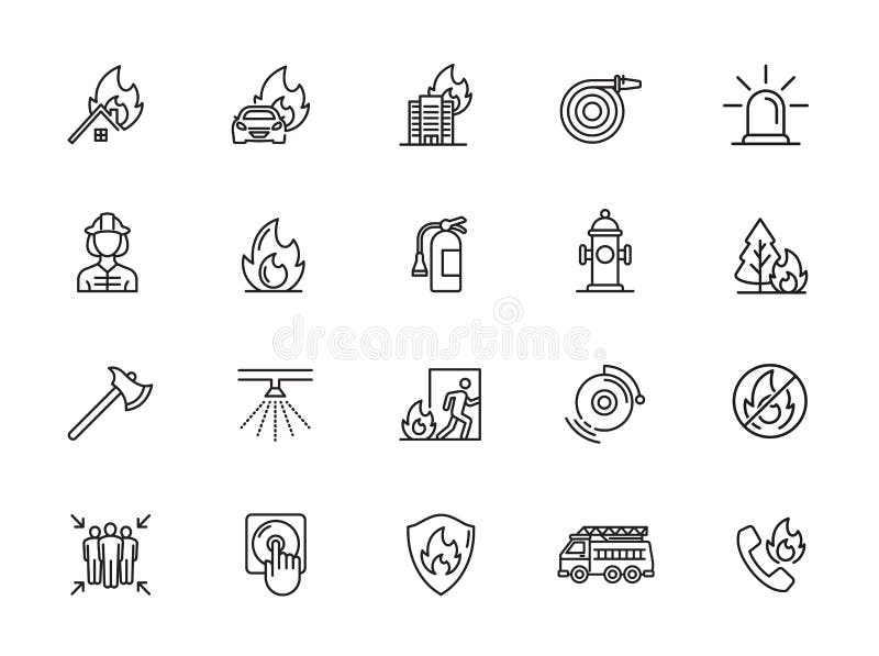 Minimal Firefighting Line Icon Set Stock Illustration - Illustration of ...