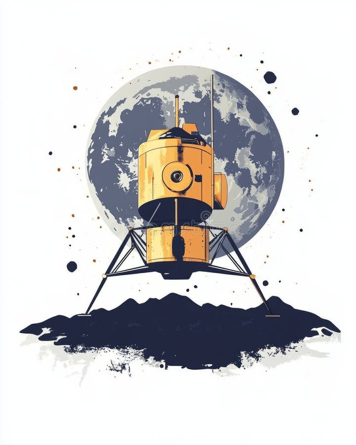 Minimal Flat Illustration of Lunar Module Landing on Moon Stock Illustration - Illustration of ...