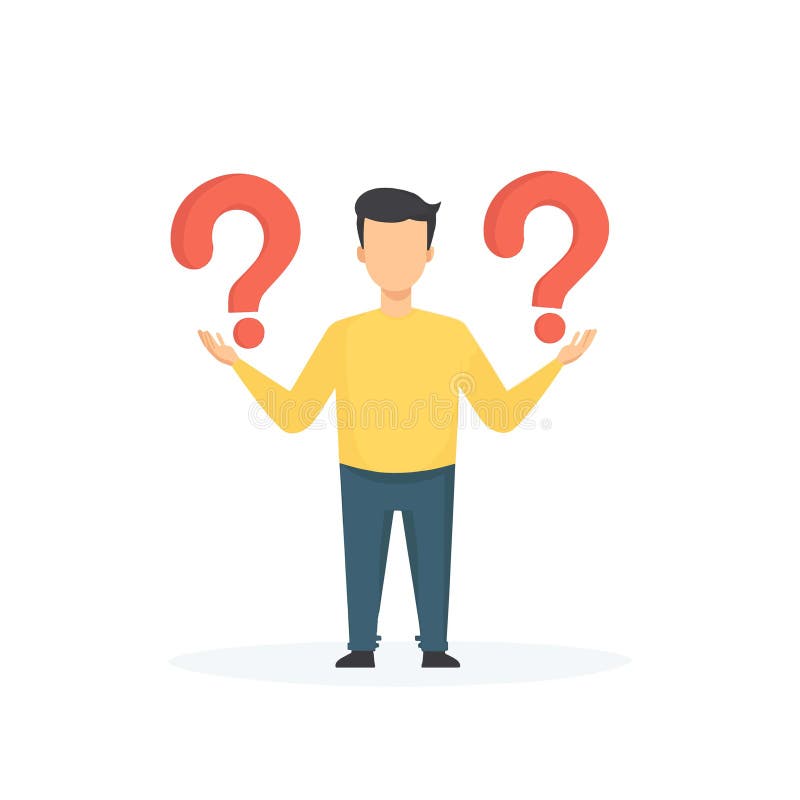 Minimal Flat Man Holding Two Question Marks in Both Hands Flat Vector ...