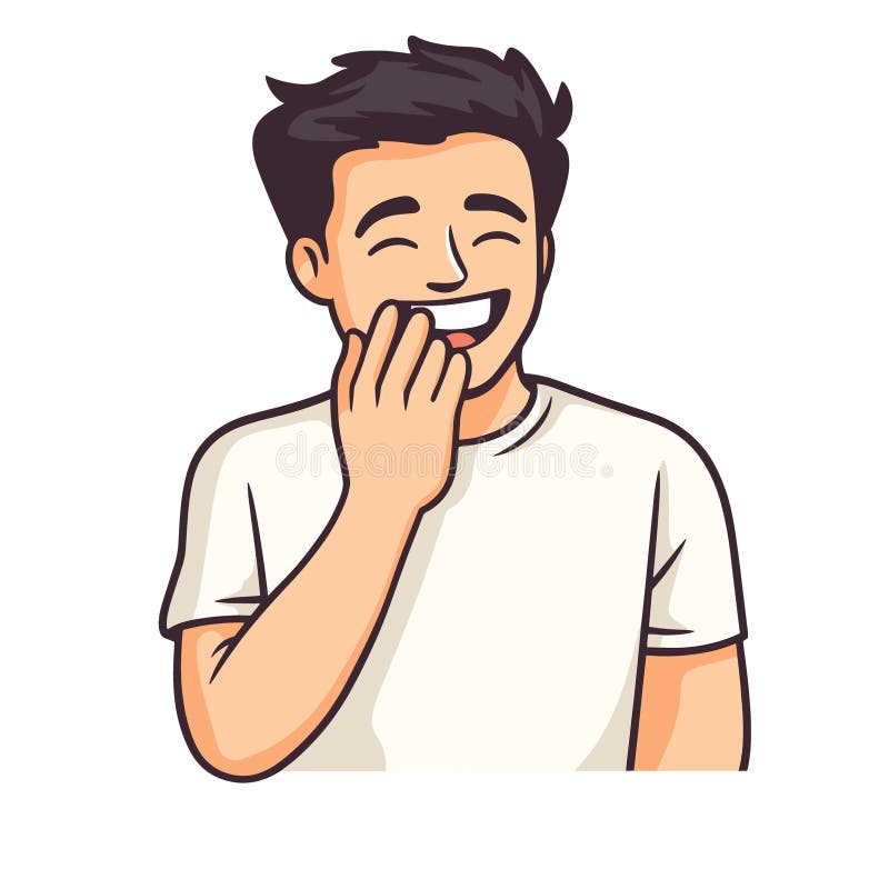 Minimal Flat Man Laughing with Hand Covering Mouth Mischievous Flat ...