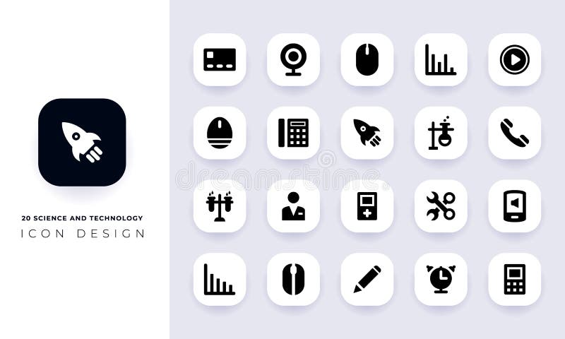 Minimal Flat Science and Technology Icon Pack Stock Illustration ...
