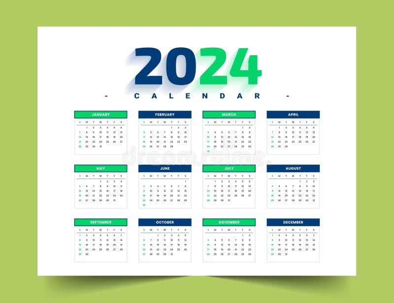 Minimal and Flat Style 2024 New Year Schedule Calendar Template Design ...
