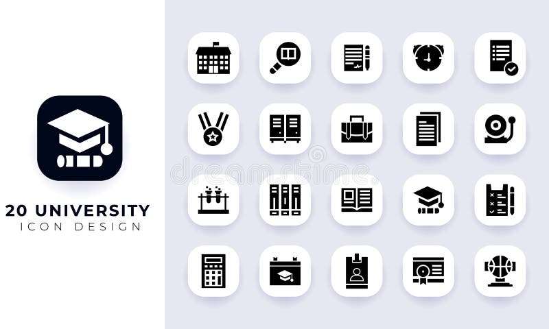 Minimal Flat University Icon Pack Stock Illustration - Illustration of ...