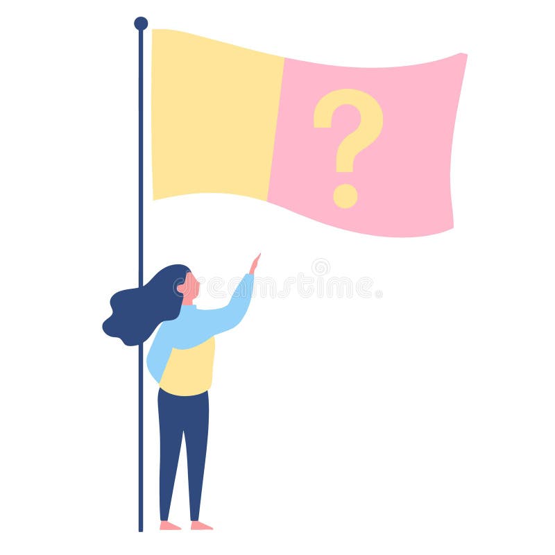 Minimal Flat Woman Waving a Flag with a Question Mark on it Flat Vector ...
