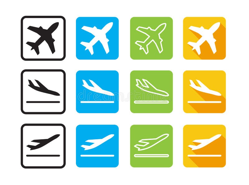 Minimal Flight Icon Sets with Take Off and Landing Plane Vector Stock ...