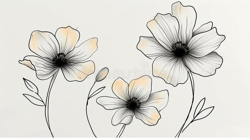 Minimal flowers drawing stock illustration. Illustration of flower ...