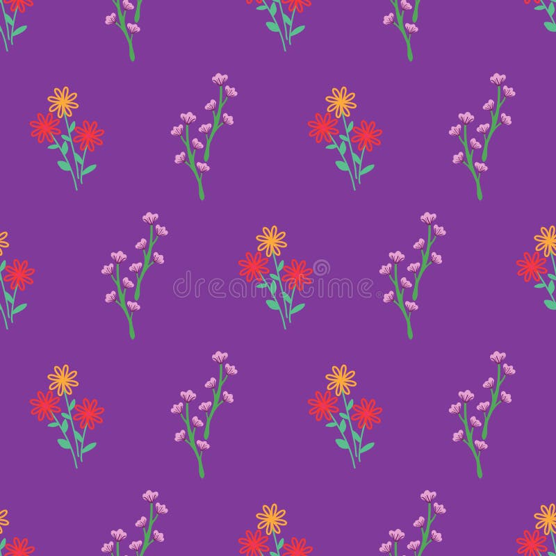 Minimal Flowers Repeat Pattern Illustration, Purple Background Stock ...