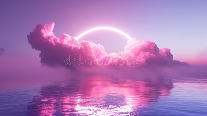 Minimal Future Seascape with Reflection in the Water, 3d Rendering with ...
