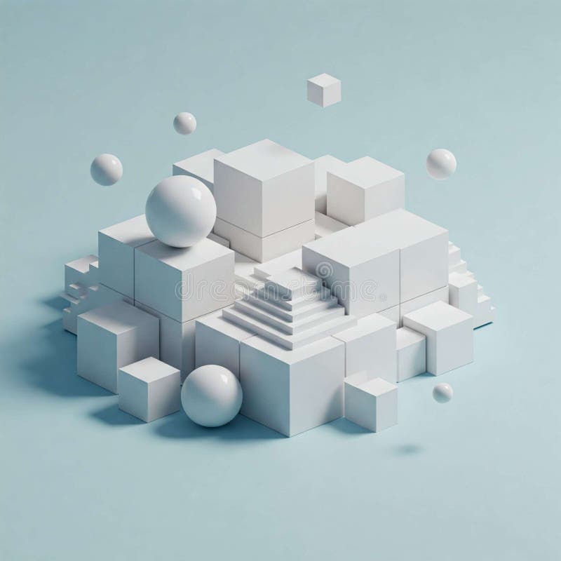 Minimal Futuristic Architecture with White Geometric Shapes and Spheres ...