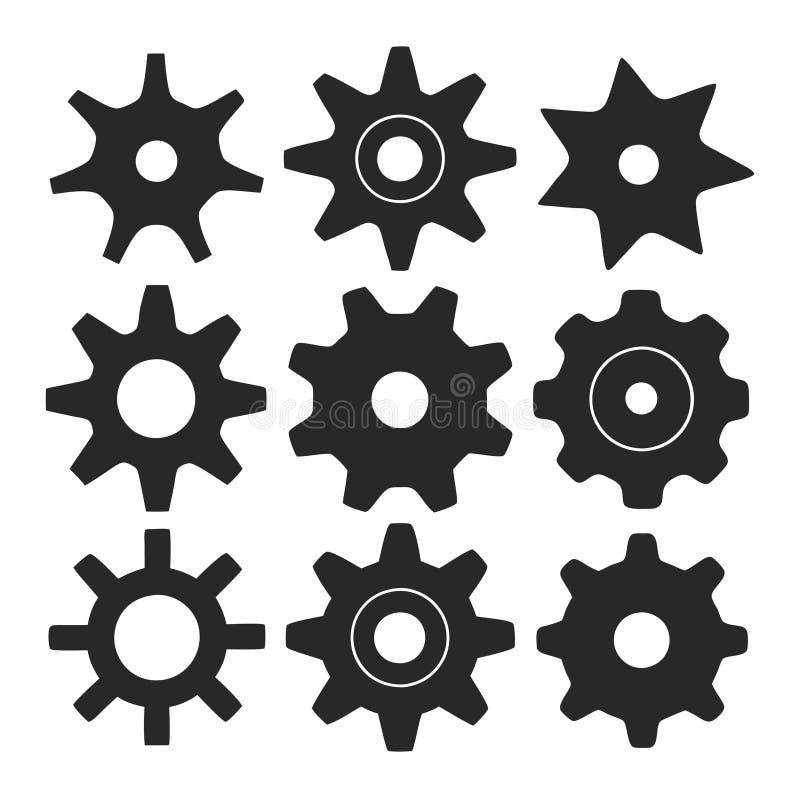 Minimal Gear Silhouette Icon Set with Different Tooth Patterns and ...