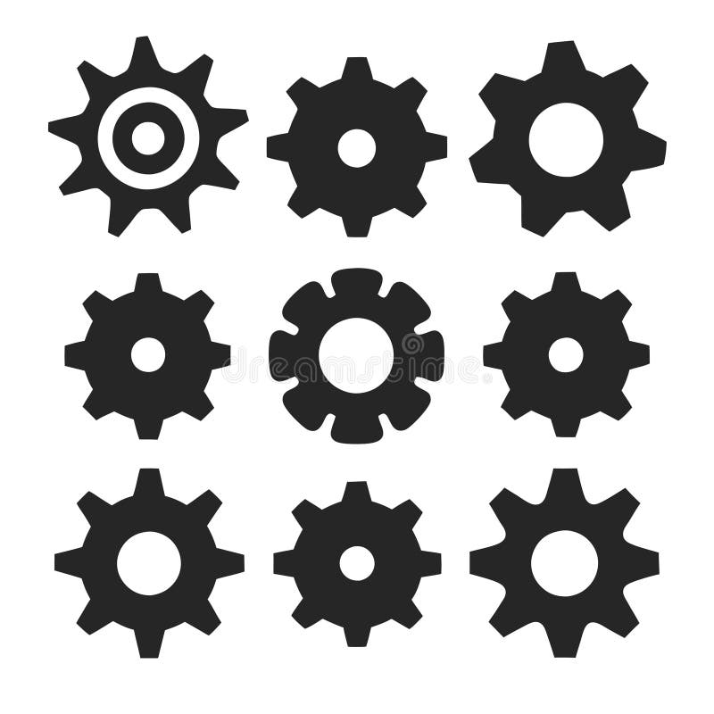 Minimal Gear Silhouette Icon Set with Different Tooth Patterns and ...